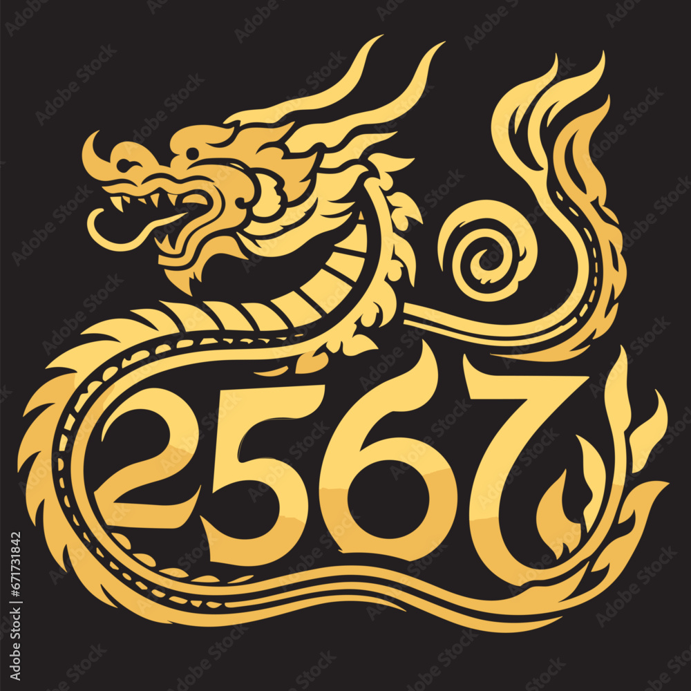 Thai naga, Chinese dragon symbol illustration Combining the numbers ...