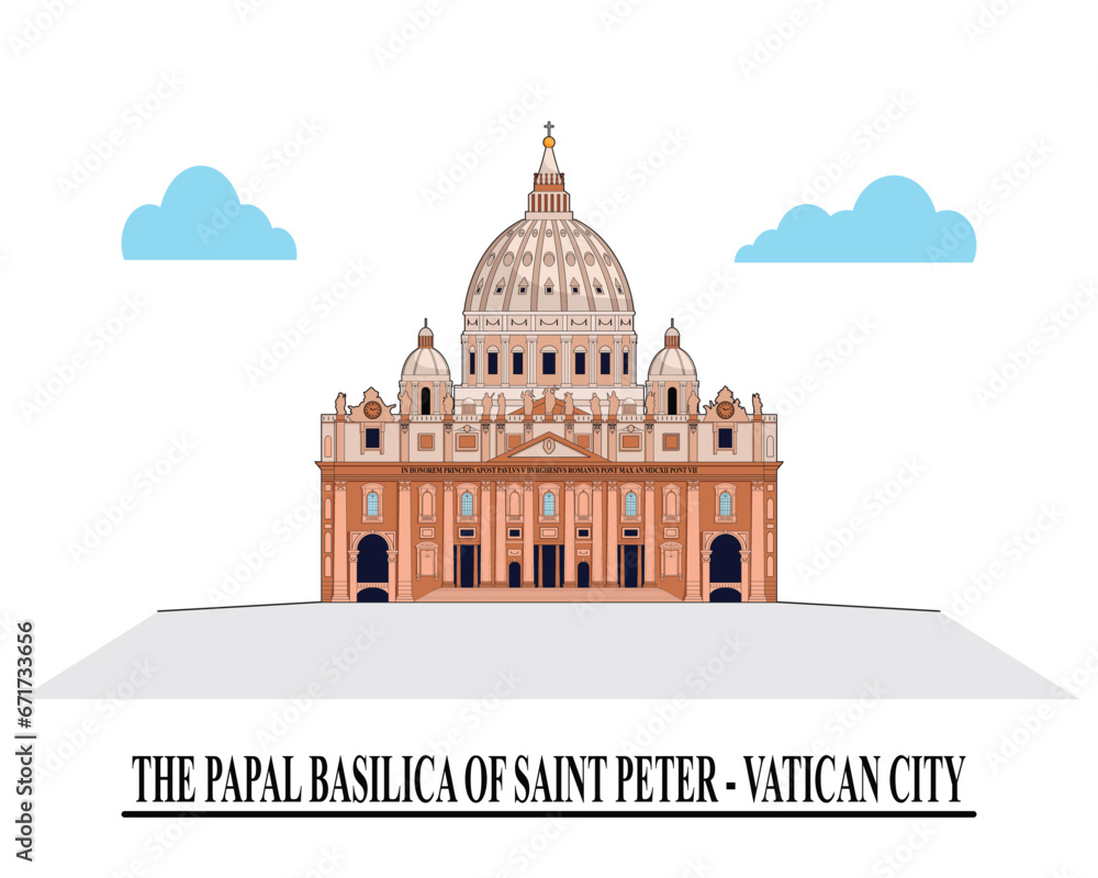 Line art vector of The Papal Basilica of Saint Peter in Vatican City or ...