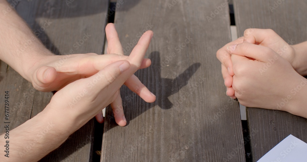 Close-up hands during discourse time. Gesture nonverbal form of ...