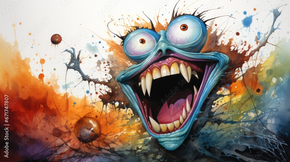 a painting of an evil looking monster with its mouth open and eyes wide ...