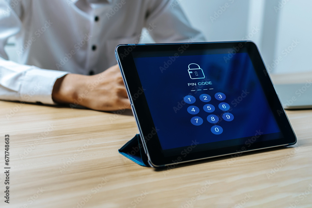 Passcode. digital mobile tablet display with pin code number on lock ...
