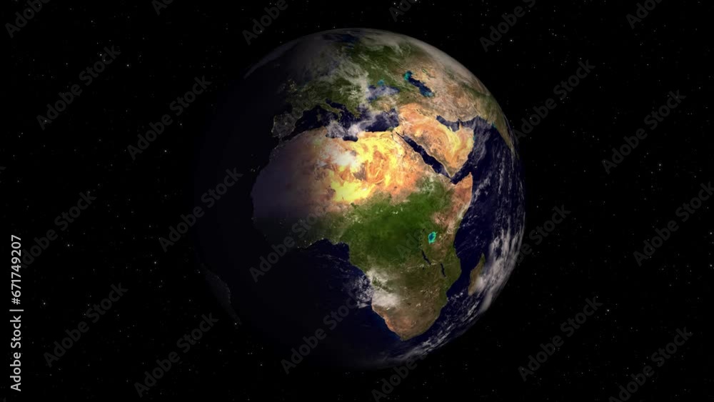 Beautiful planet Earth rotates in outer space. The change of night and ...