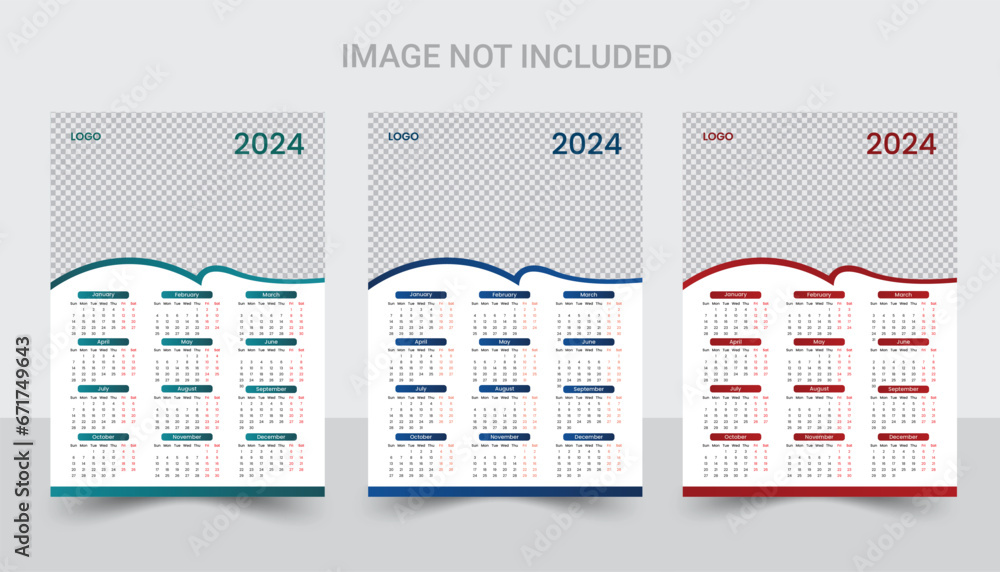 Calendar 2024 with simple and modern design, Week starts Monday, Simple ...