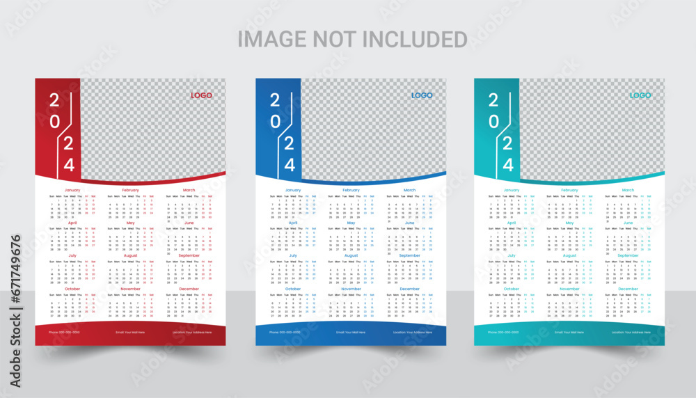 Calendar 2024 with simple and modern design, Week starts Monday, Simple ...