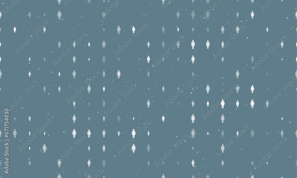Seamless background pattern of evenly spaced white woman symbols of ...