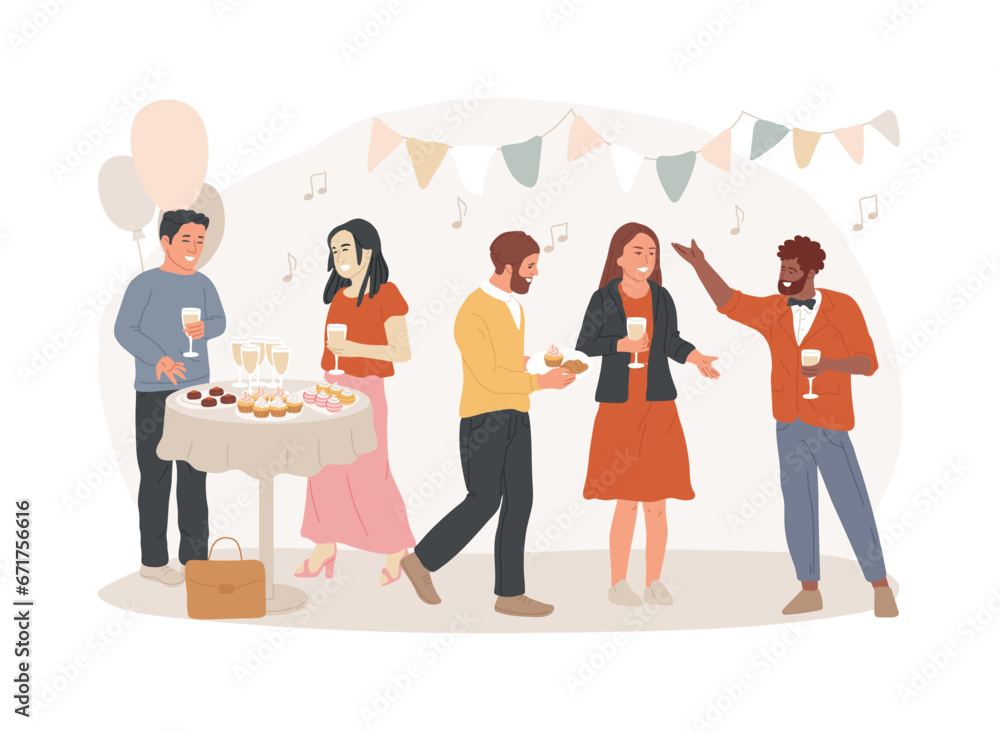 Corporate party isolated concept vector illustration. Colleagues get ...