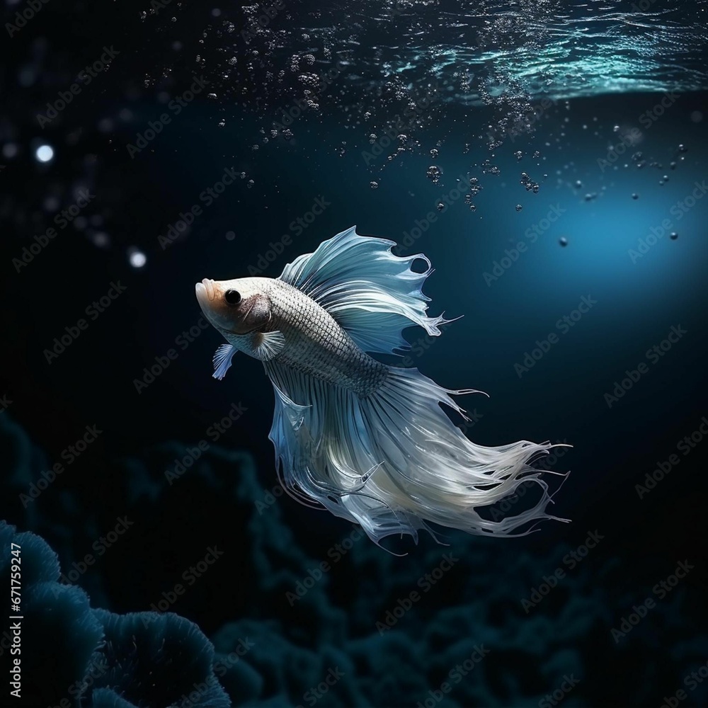 AI generated illustration of a tropical fish swimming underwater in a ...