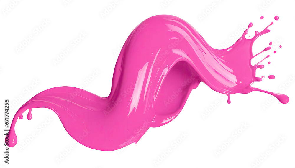 pink paint splashes, falling or melting with drops and droplets, side ...