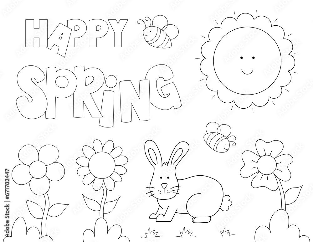 happy spring coloring page. you can print it on standard 8.5x11 inch ...