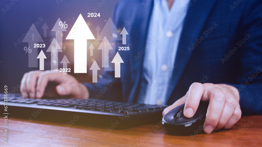 Interest rate and dividend concept, Businessman with percentage symbol ...