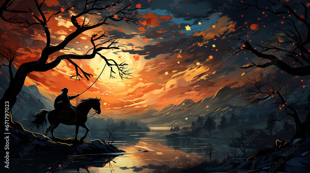 Sagittarius: A spirited archer drawing a celestial bow, surrounded by a ...