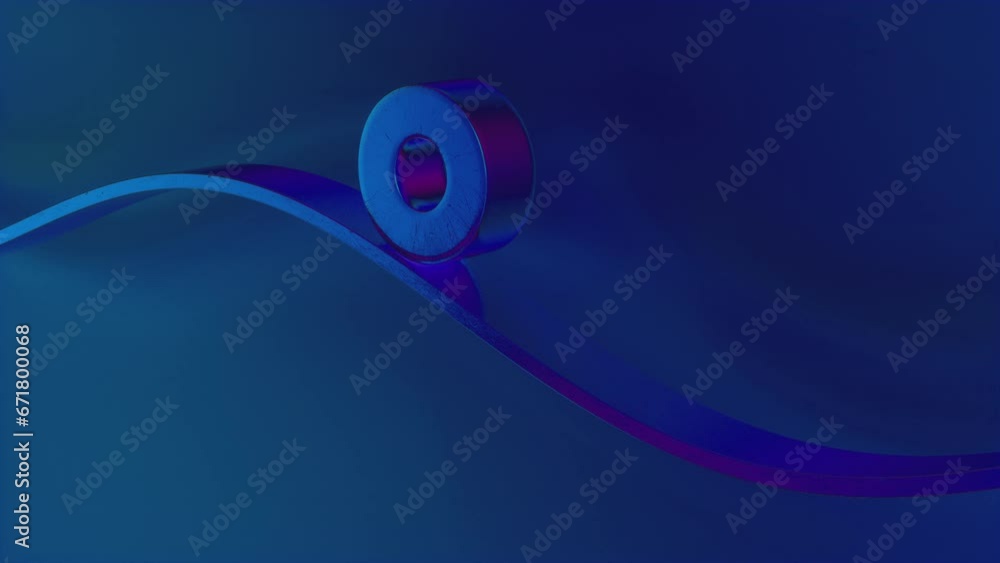 Minimalist loop animation, dark blue iridescent cylinder rolling on ...