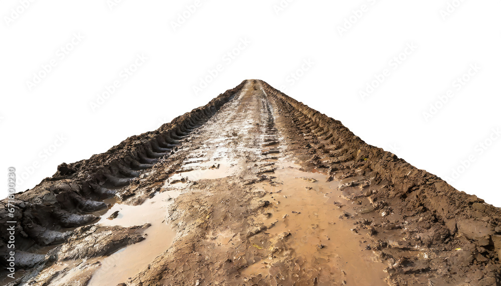 Muddy road with water passing through a village, a rural path, not ...