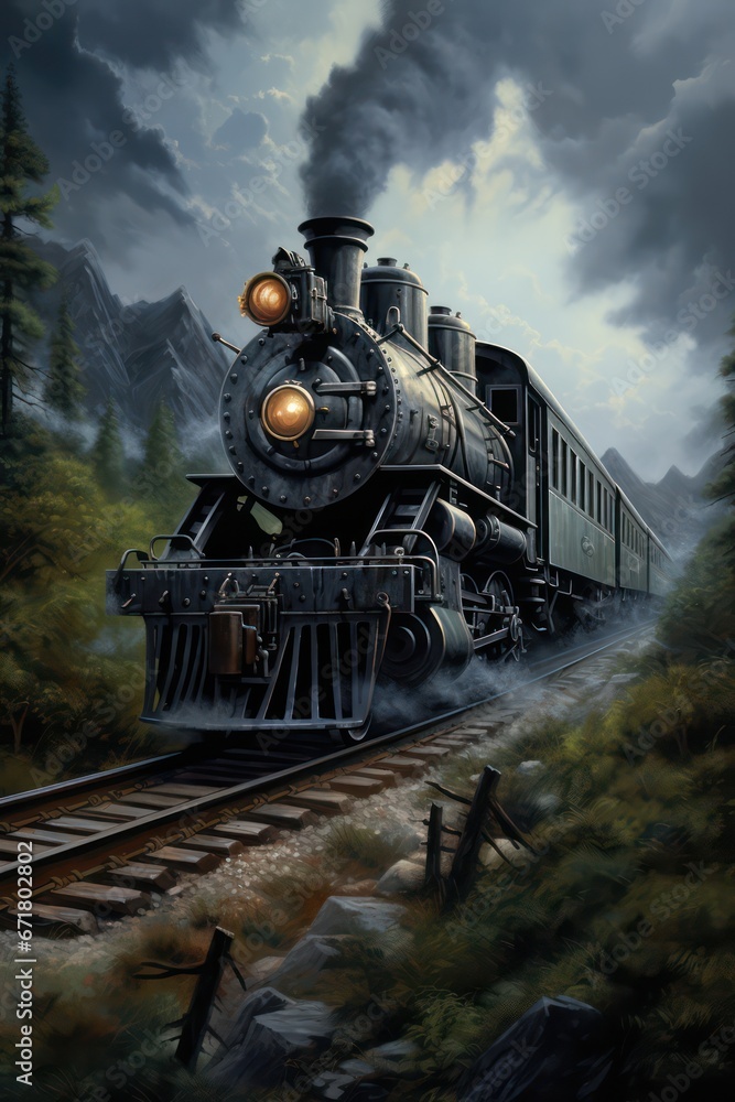 Vintage watercolor clipart featuring a classic steam locomotive train ...