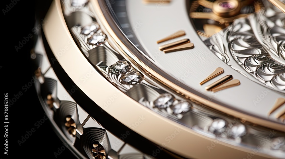 a close up of a gold and silver watch with diamonds on the face of the ...