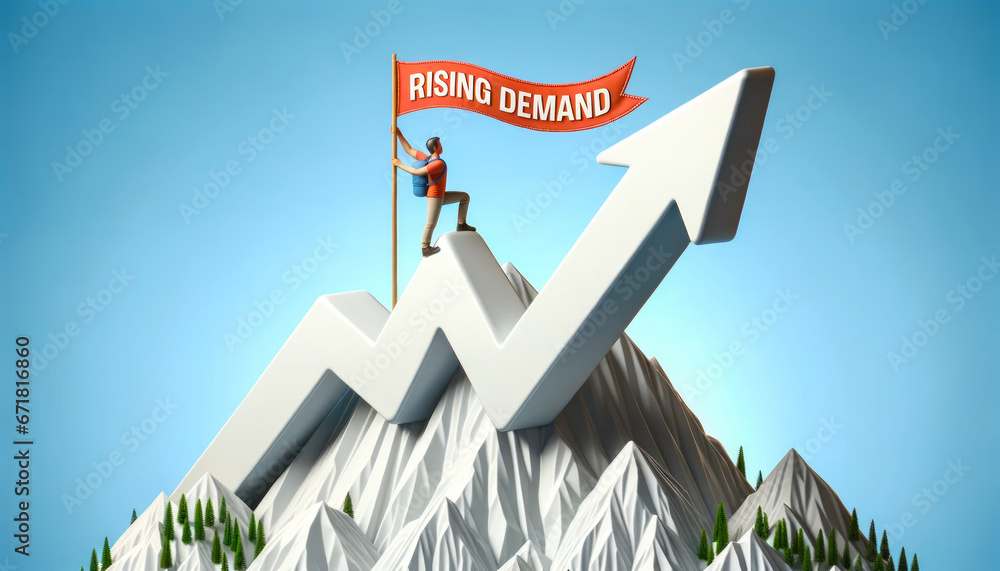 3D graphic of a mountain climber scaling a peak shaped like an ...