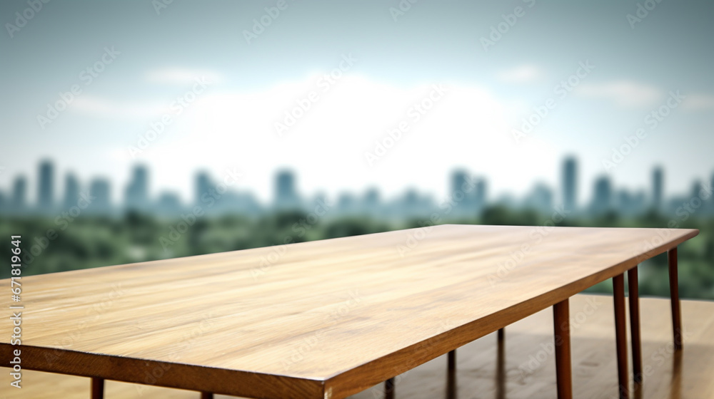 Selective focus.Wood table top on blur kitchen counter background.For ...