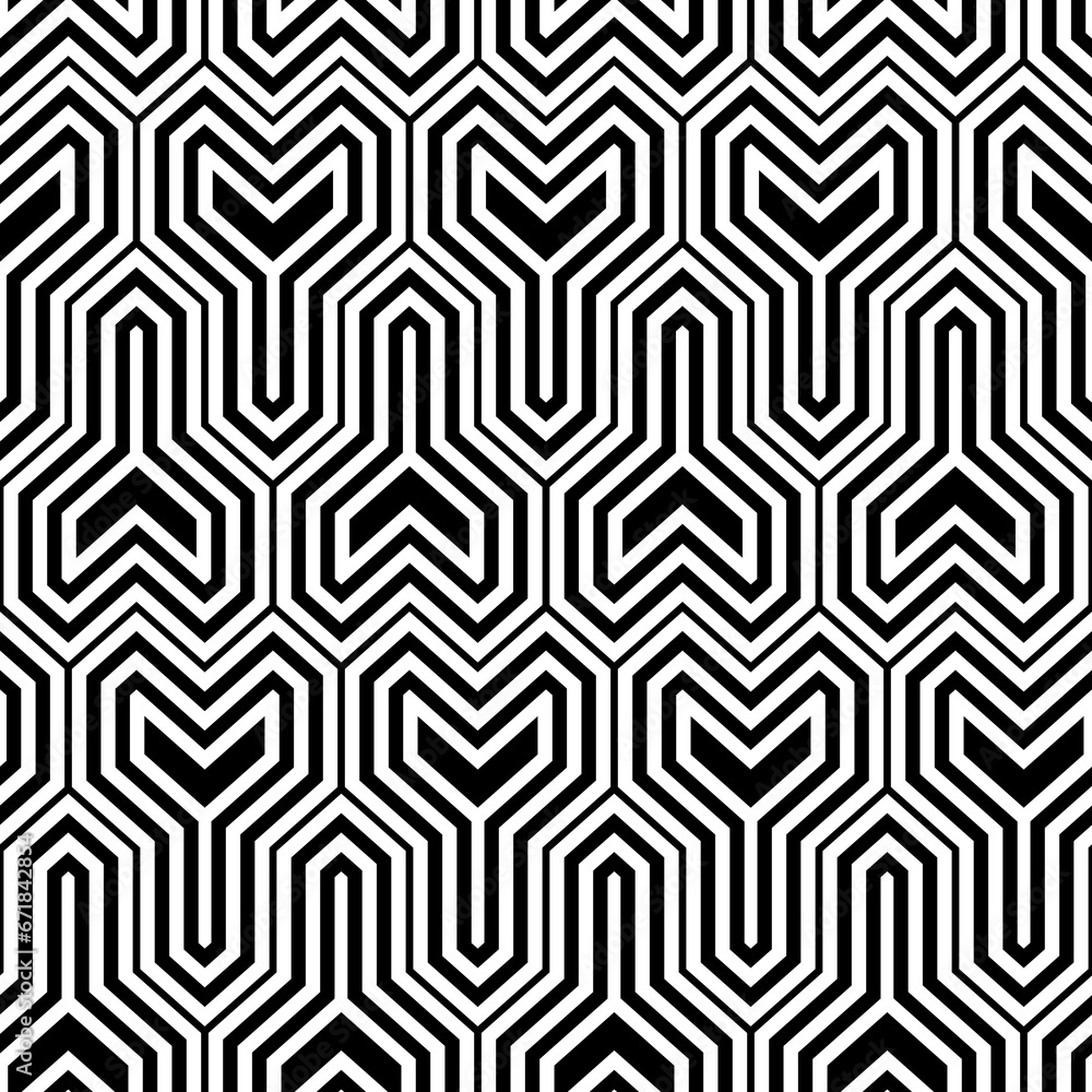 Interlocking Three Pronged Blocks. Repeated White Puzzles On Black 