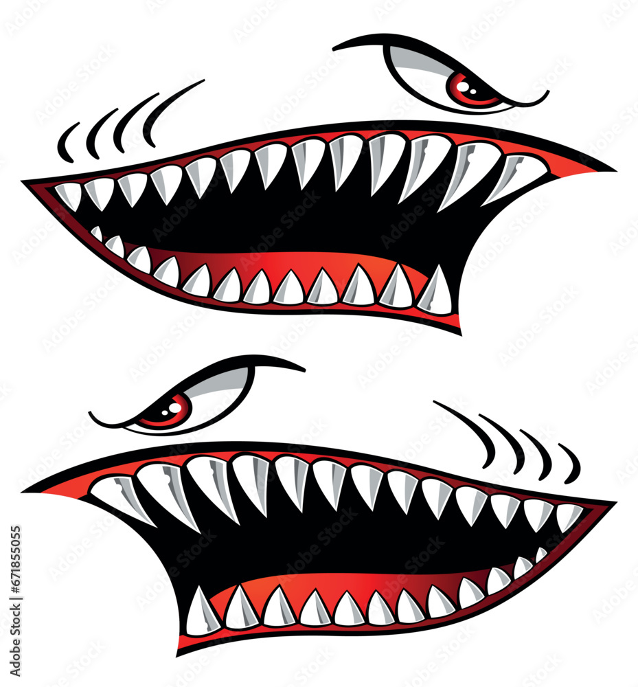 Flying tigers shark teeth car sticker motorcycle gas tank decal and ...