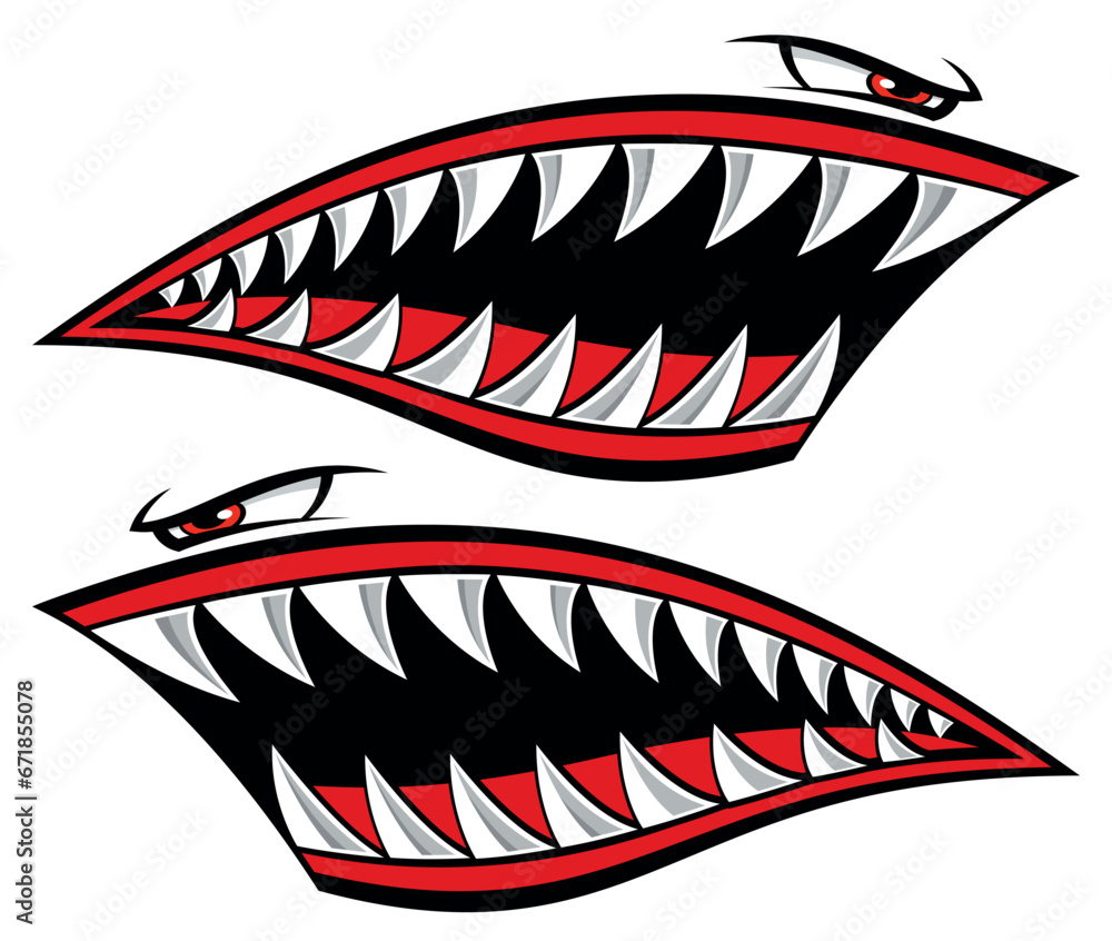Flying tigers shark teeth car decal angry shark mouth motorcycle gas ...