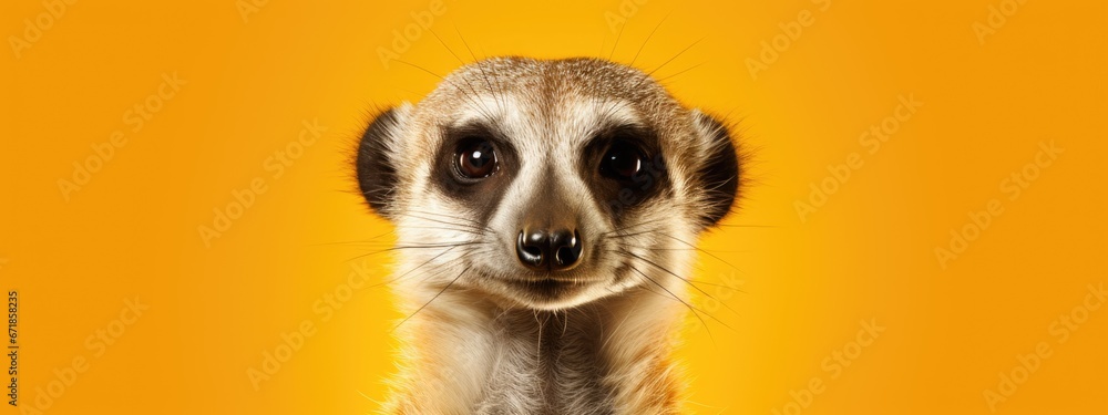 Cute meerkat (Suricata suricatta) curiously peeking over yellow ...