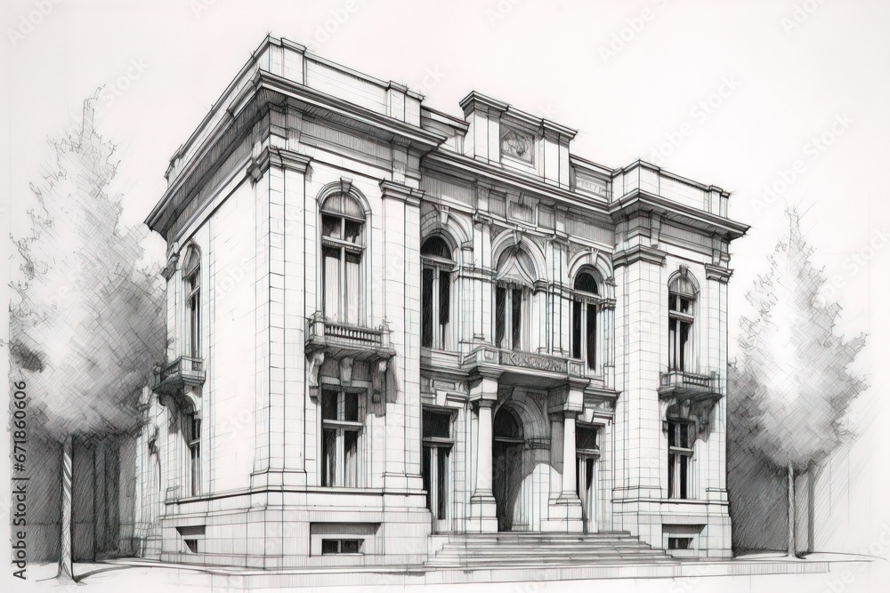 2D Perspective of building exterior in sketch style using generative AI ...