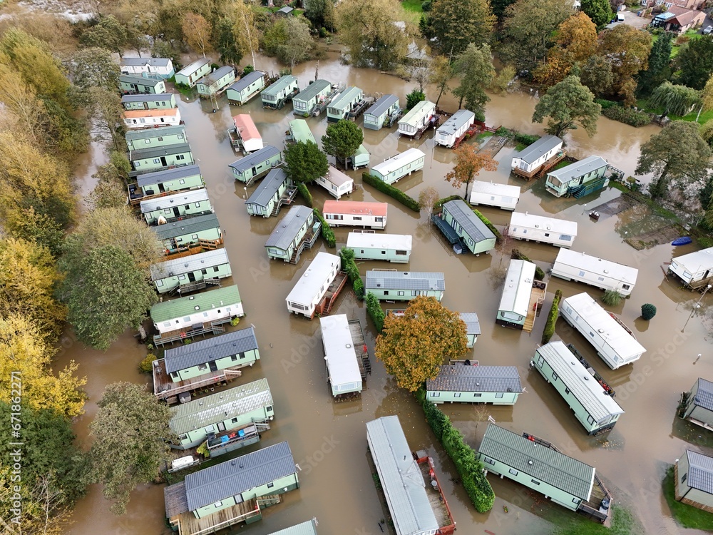 aerial view of extreme flooding Stamford Bridge holiday caravan park ...