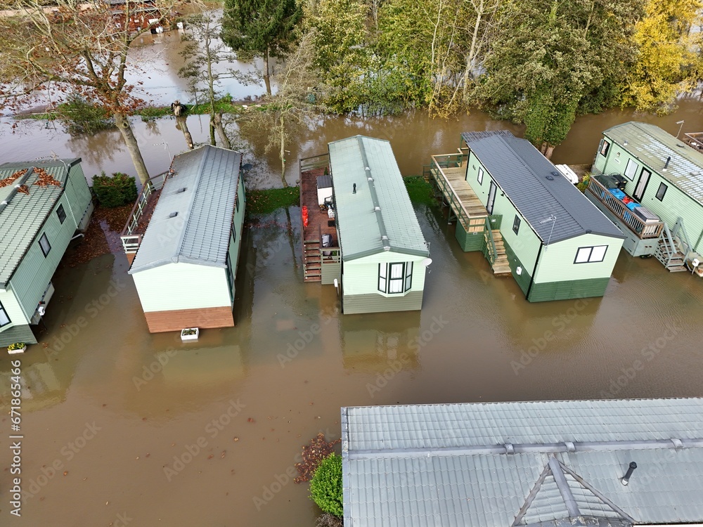 aerial view of extreme flooding Stamford Bridge holiday caravan park ...
