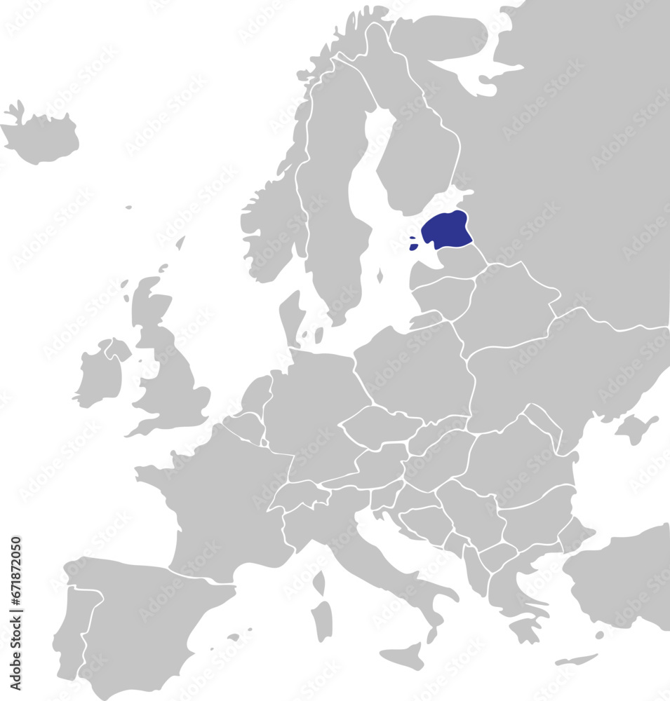 Blue CMYK national map of ESTONIA inside simplified gray blank ...