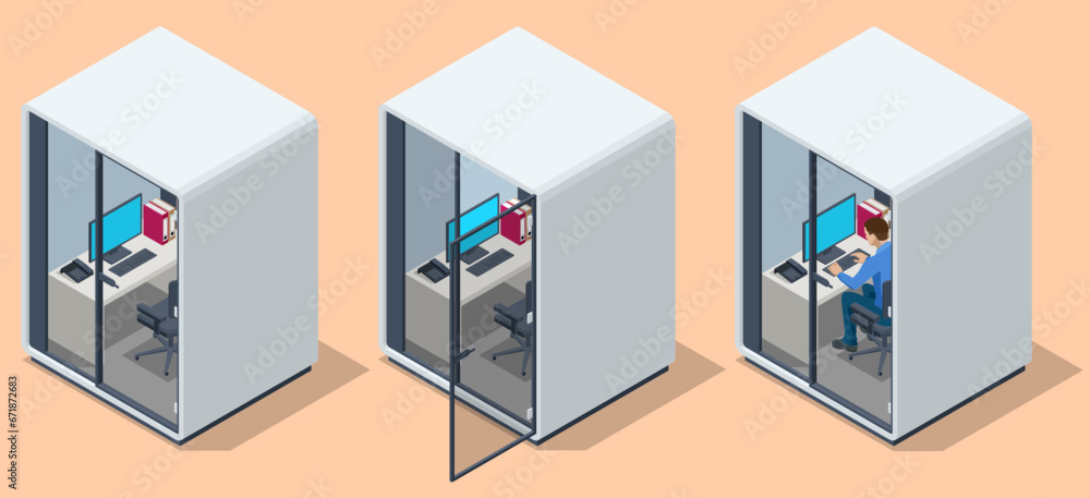 Isometric Capsule Office Pod. Movable Portable Meeting Soundproof Booth ...