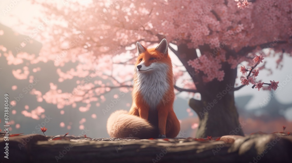 Beautiful cherry blossom female fox meditation magic Ai generated art ...