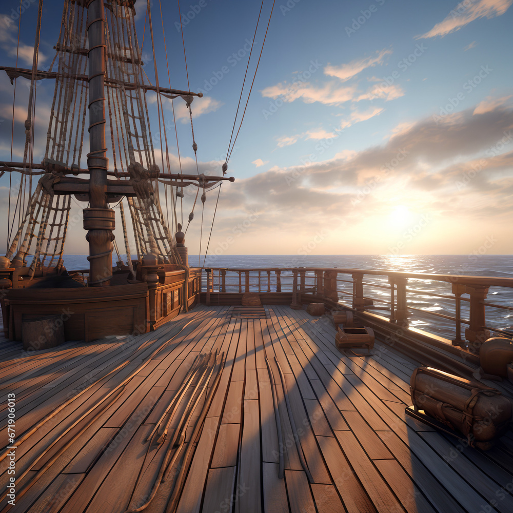 old sailing ship with strings and a mast or wooden ship or principal ...