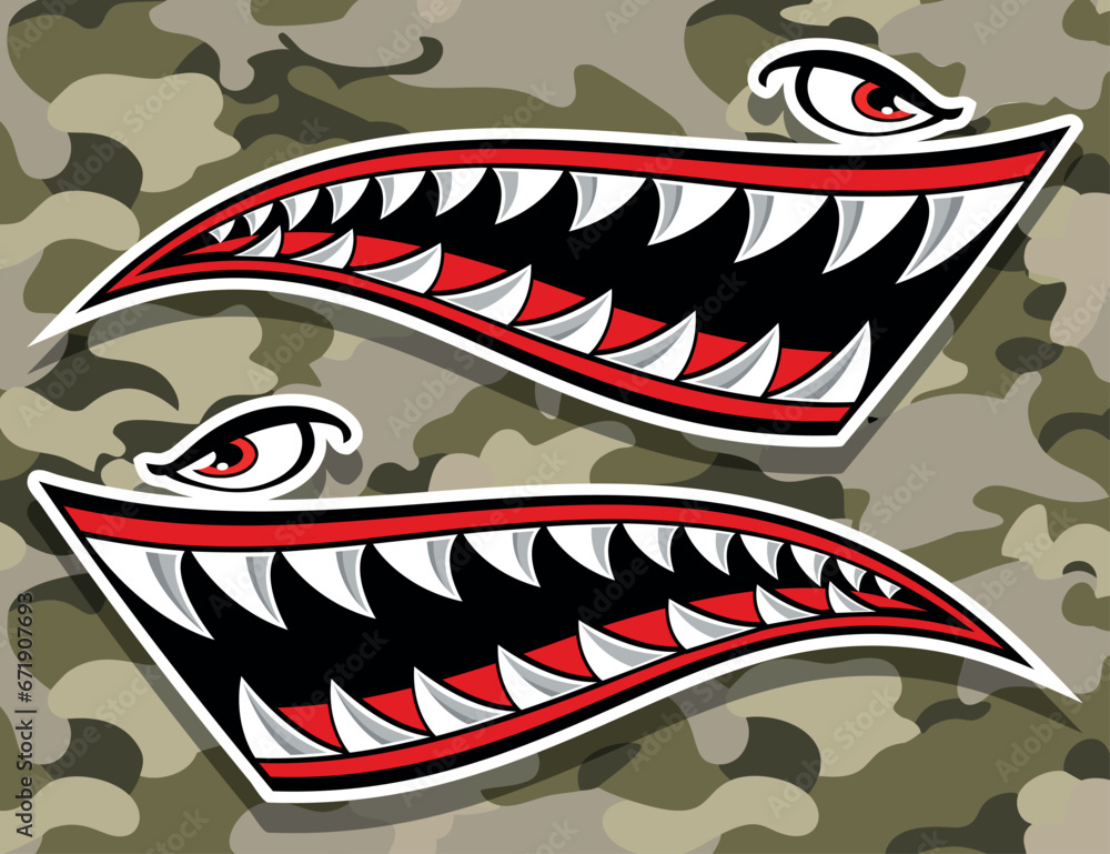 Shark teeth car decal angry Flying tigers bomber shark mouth motorcycle ...