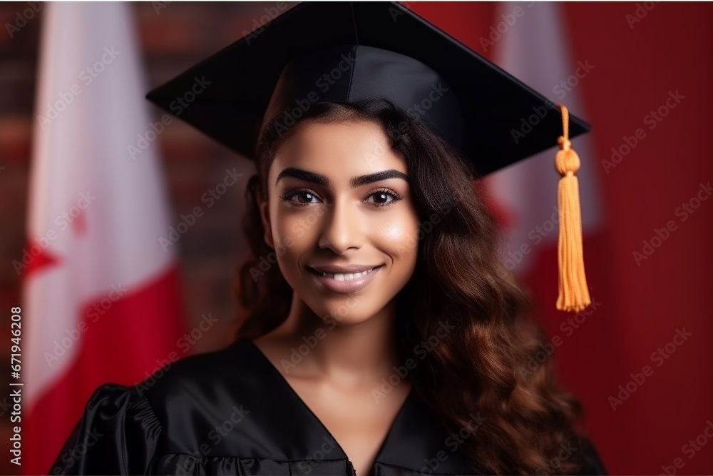 study in Canada concept, young adult woman student graduated from ...