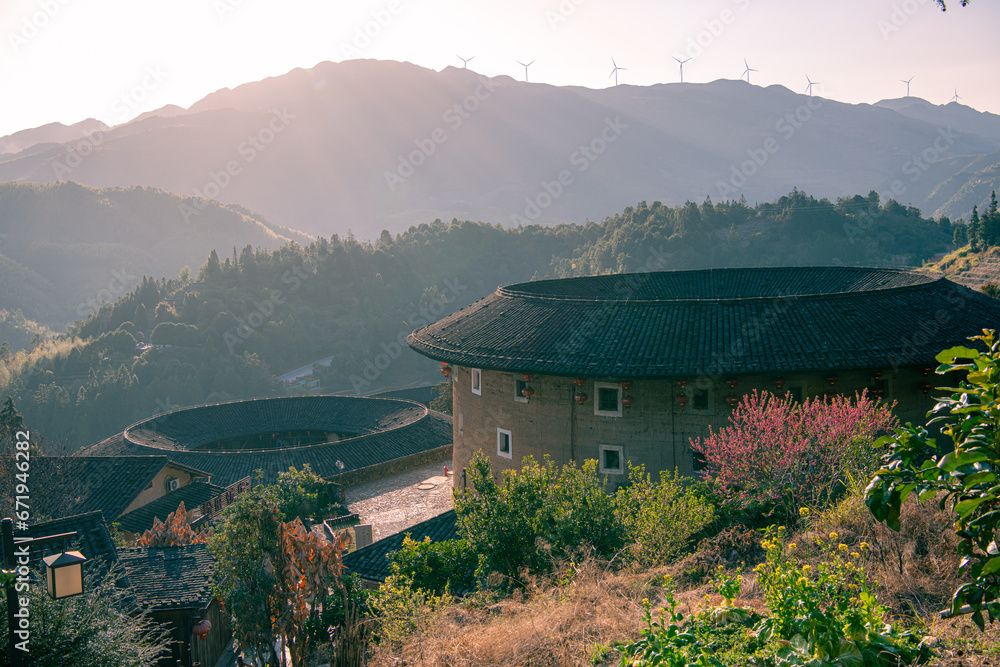 Traditional earthen Tulou Chinese huts, a landmark of Fujian, China ...