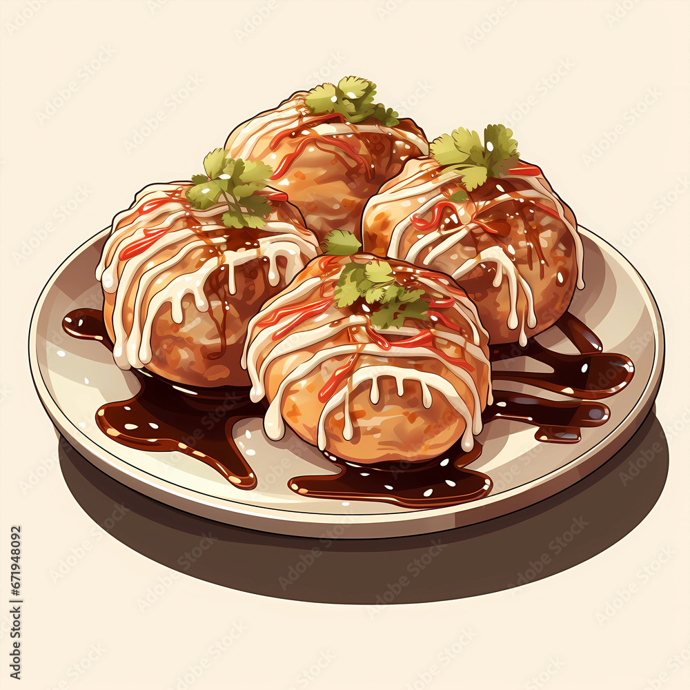 Cartoon takoyaki illustration Stock Illustration | Adobe Stock