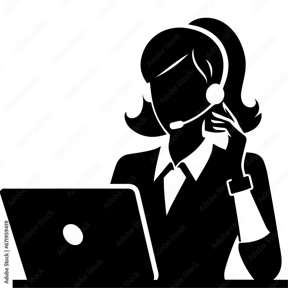 Call center woman vector silhouette, call center girl vector, news ...