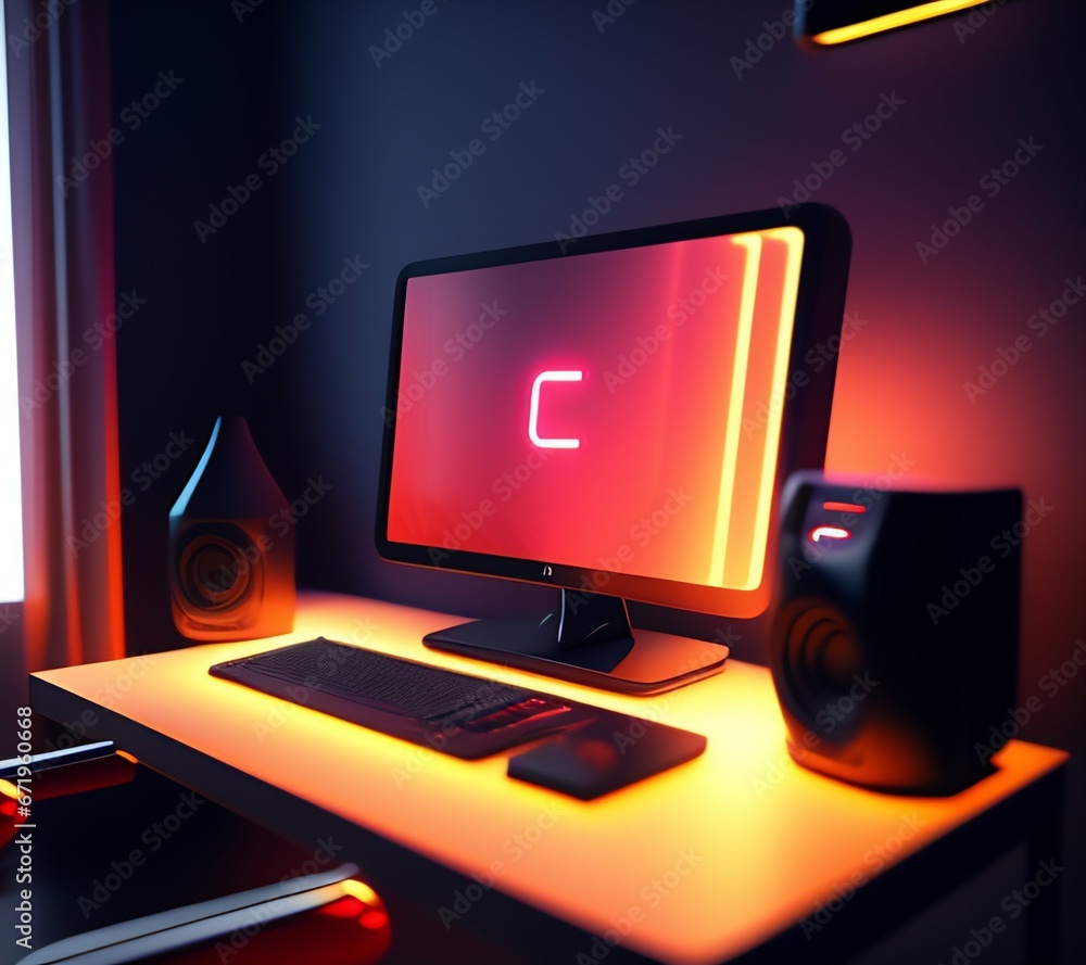 computer station with lights, concept art, octane render, 8k, blender ...
