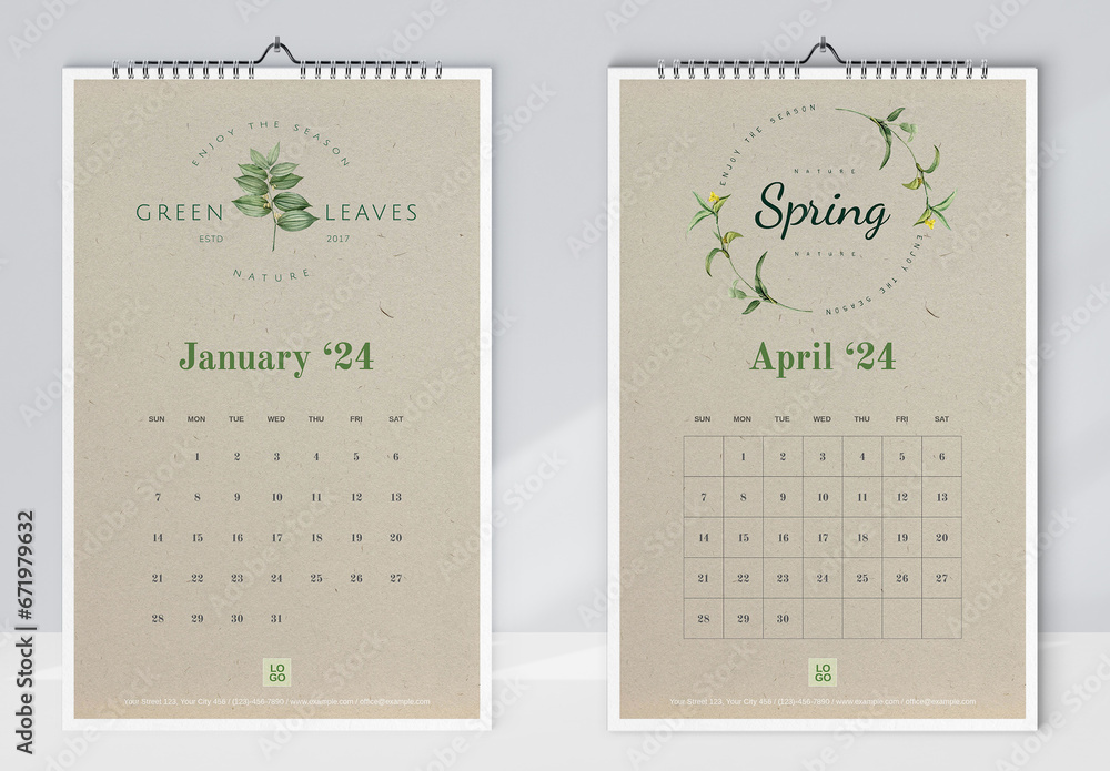Organic Plants Wall Calendar 2024 Layout Stock Template | Adobe Stock