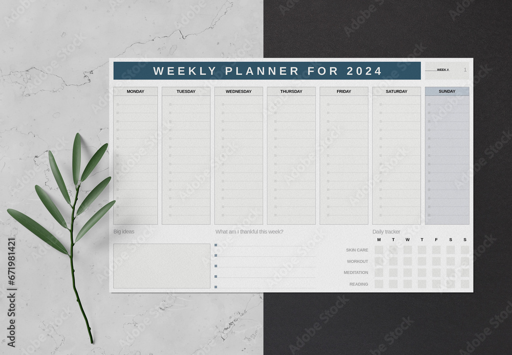 Weekly Desk Planner 2024 Layout Stock Template | Adobe Stock