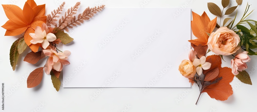Autumn themed invitation card featuring fall leaves environment and ...