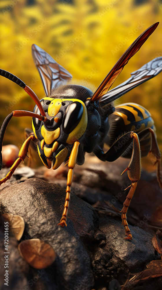 Macro image style, killer wasp close up in its natural habitat highly ...