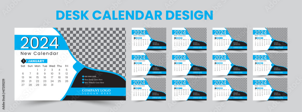 Desk calendar template 2024. Office Calendar 2024, corporate desk ...