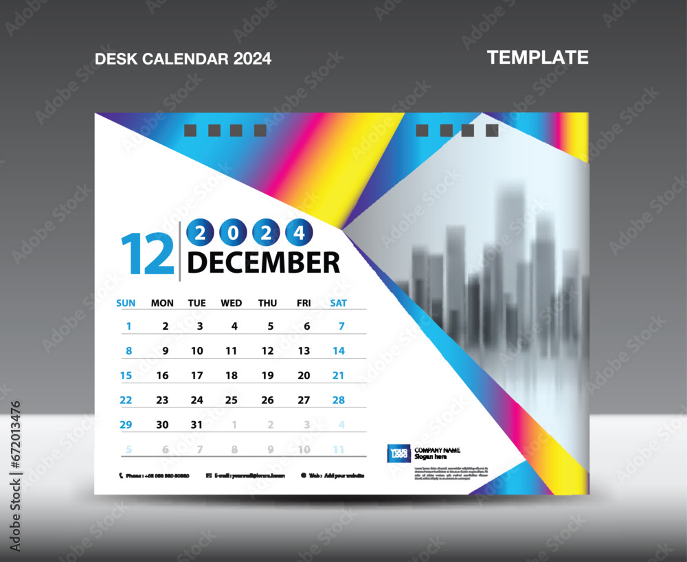Calendar 2024 year template vector- December 2024 year, Desk calendar ...