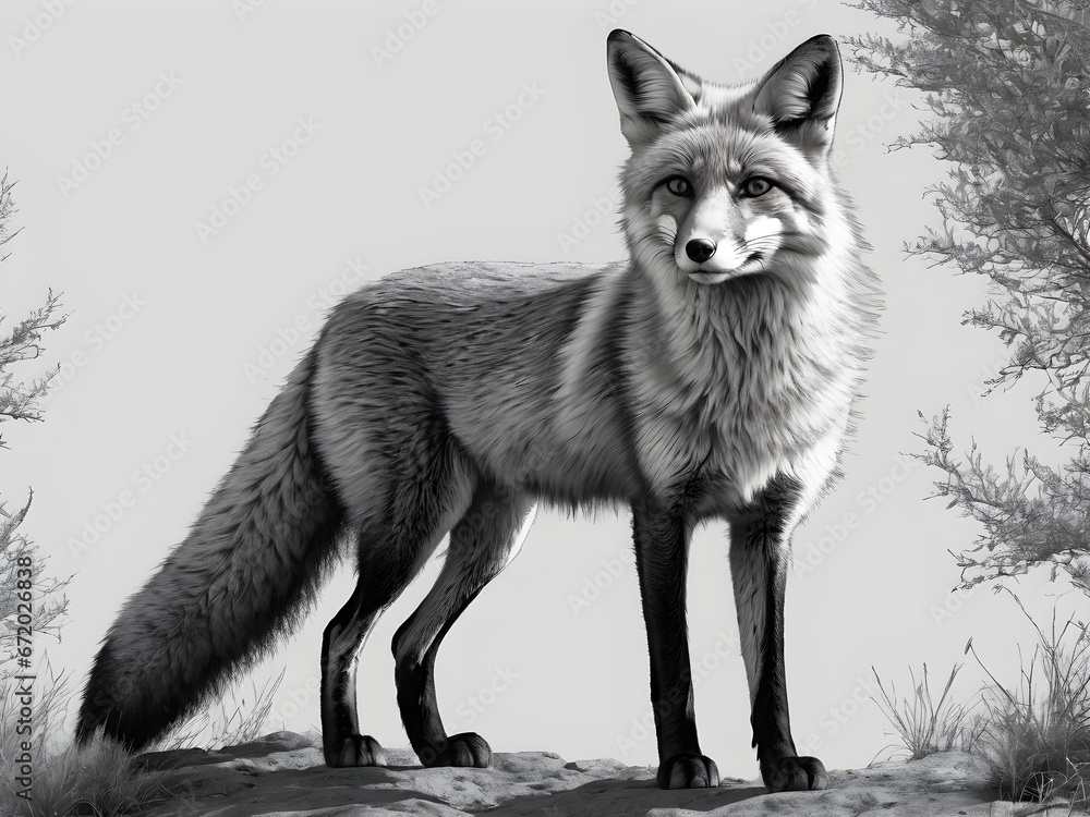Black and white drawing of a fox Created by artificial intelligence ...