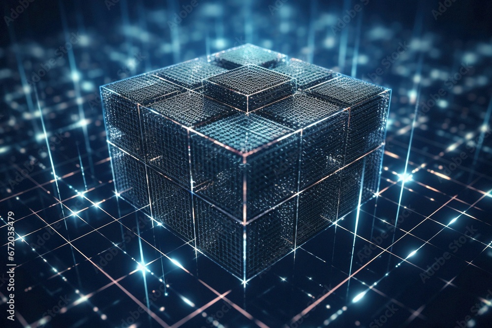 AI generated illustration of a cube with a grid pattern on sides with ...
