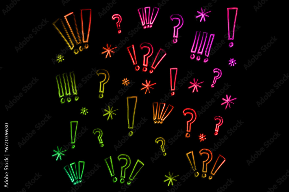 Digital png illustration of colourful question marks and exclamation ...