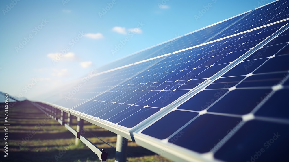 Close-up of solar cell, installing solar cell farm power plant eco ...