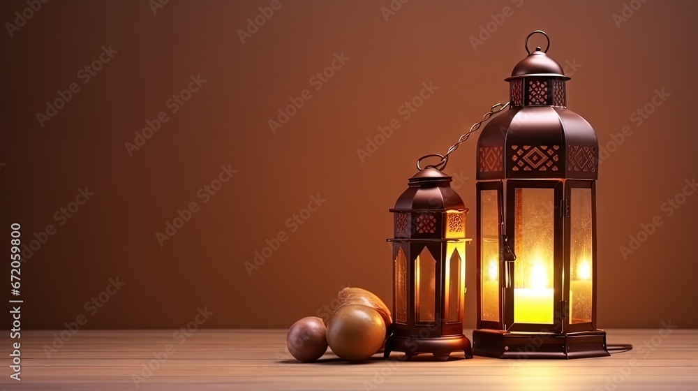 Ramadan background design colourful lantern lamp with dates and tasbih ...