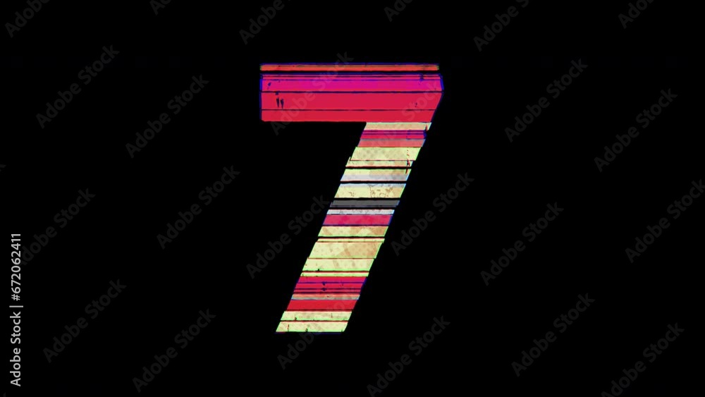 Digit 7 in cartoon glitchy style on transparent background in 4k grunge ...